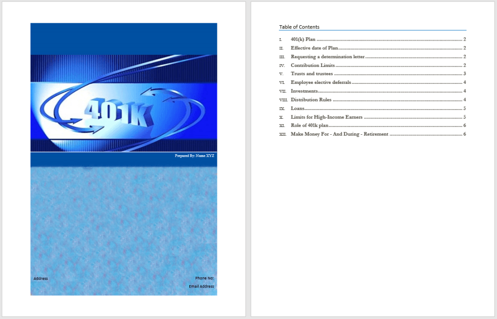 401K Plan Template | Word Templates for Free Download