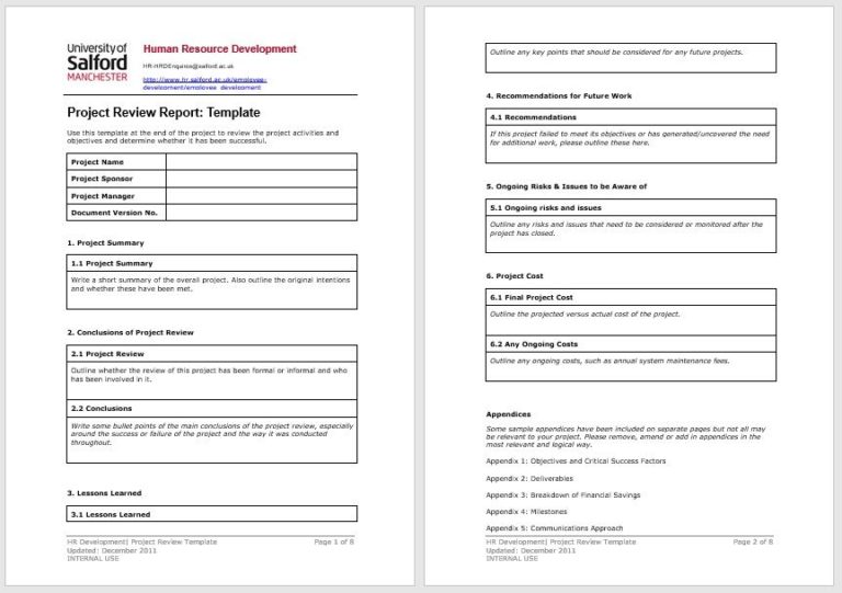 Free Project Status Report Templates – Word Templates for Free Download